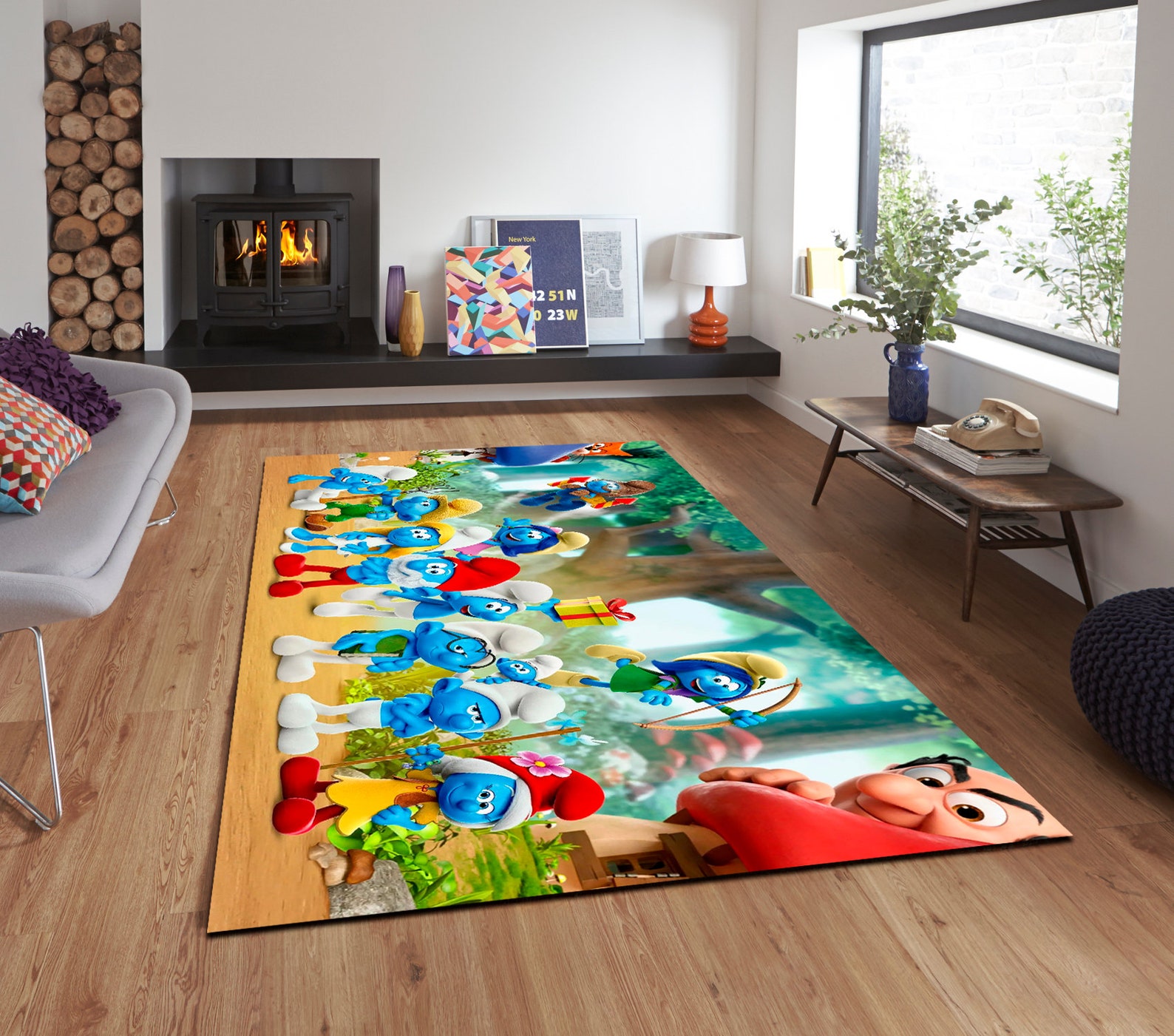 The Smurfs Cartoon Character Rug for Kids Room, the Smurfs Natural Rug ...