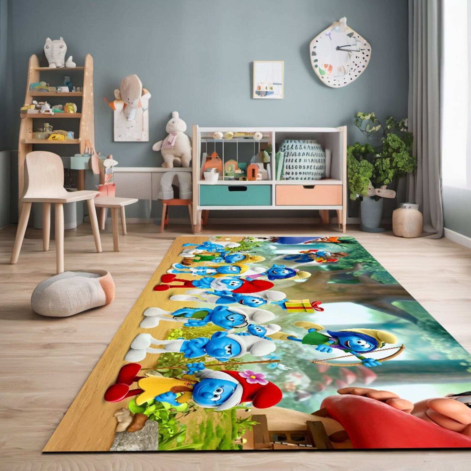 The Smurfs Cartoon Character Rug for Kids Room, the Smurfs Natural Rug ...
