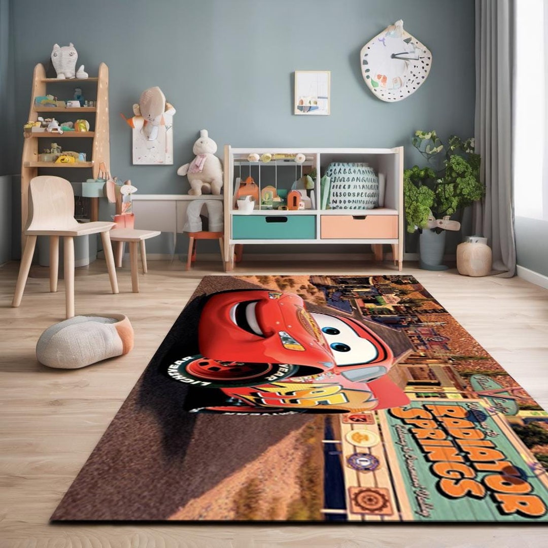 Cars Lightning Mcqueen Rug for Kids – Race Car Nursery Carpet – Soft ...