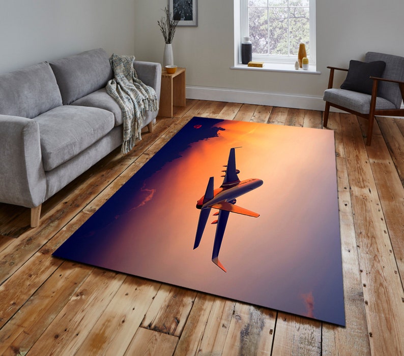 Plane Cool Aesthetic Rug for Living or Bedroom, Gift for Pilot or ...