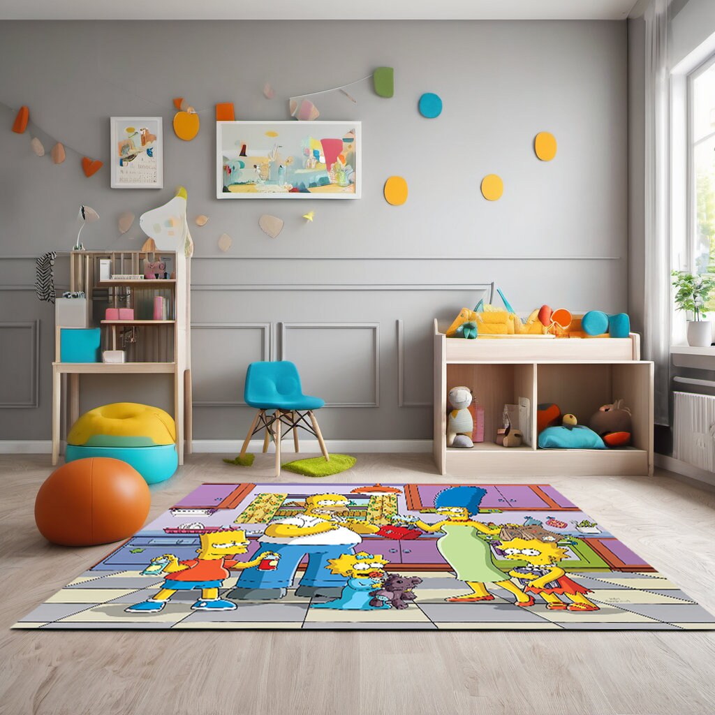 The Simpsons Cartoon Character Rug for Kids Room, the Simpsons Natural ...