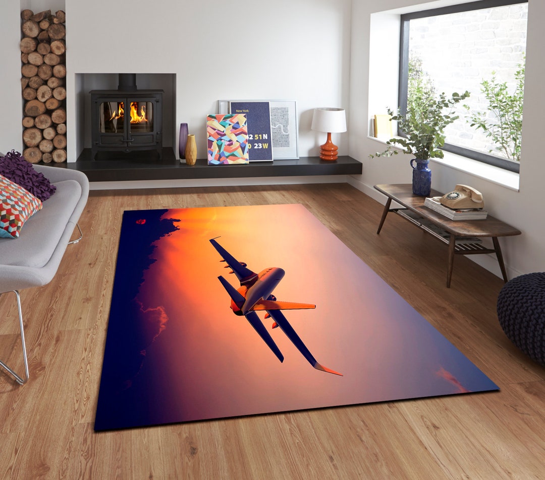 Plane Cool Aesthetic Rug for Living or Bedroom, Gift for Pilot or ...