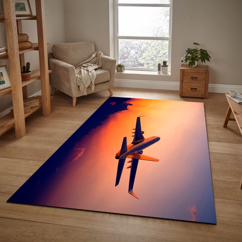 Plane Cool Aesthetic Rug for Living or Bedroom, Gift for Pilot or ...