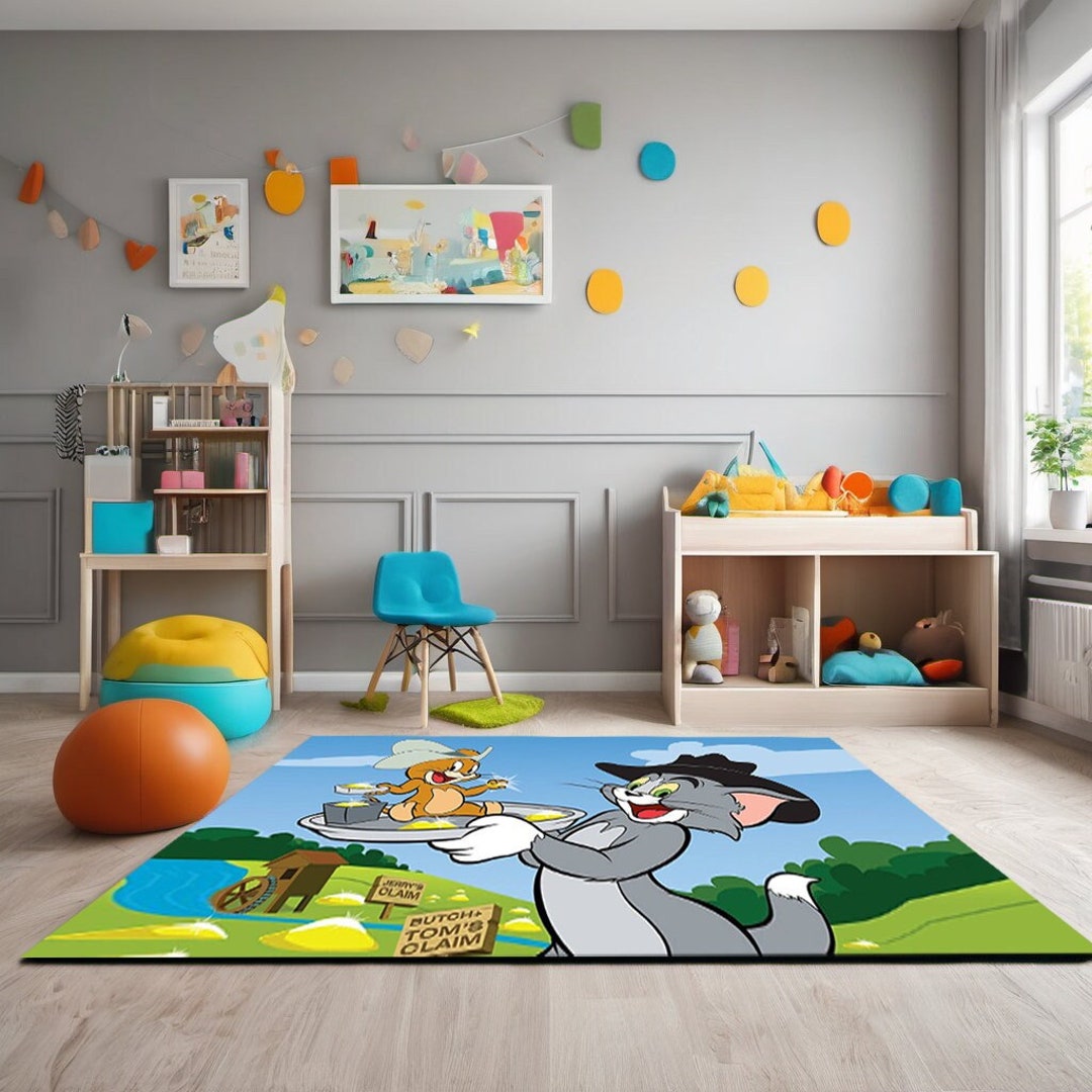 Tom and Jerry Rug for Kids – Classic Cartoon Nursery Carpet – Soft ...