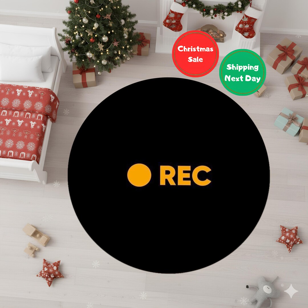 REC Record Button Round Rug, Gamer Room Decor, Modern Black Fuck Circle ...