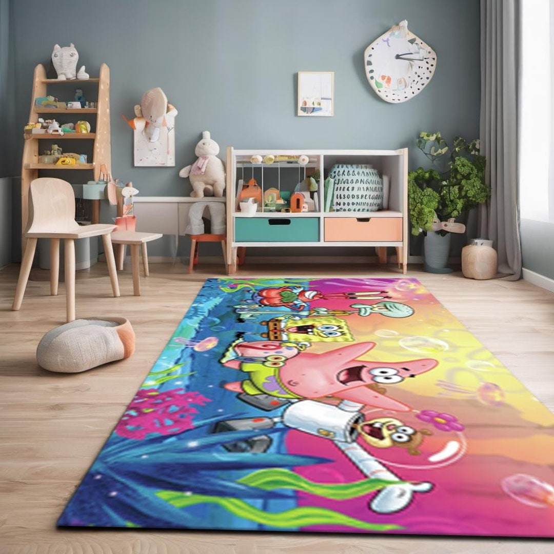 Spongebob Rug for Kids – Underwater Cartoon Nursery Carpet – Soft ...