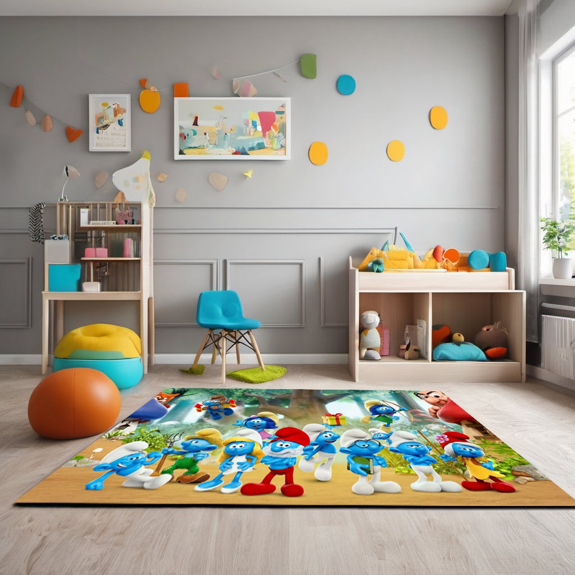 The Smurfs Cartoon Character Rug for Kids Room, the Smurfs Natural Rug ...