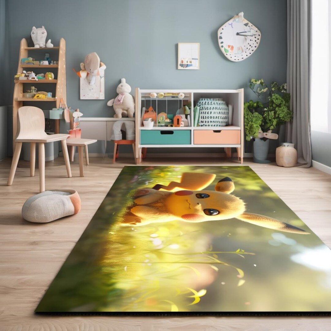 Pikachu Rug for Kids – Pokémon Cartoon Nursery Carpet – Soft Playroom ...