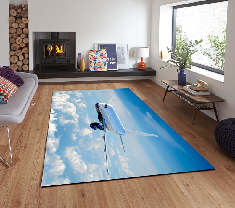 Plane Cool Aesthetic Rug for Living or Bedroom, Gift for Pilot or ...
