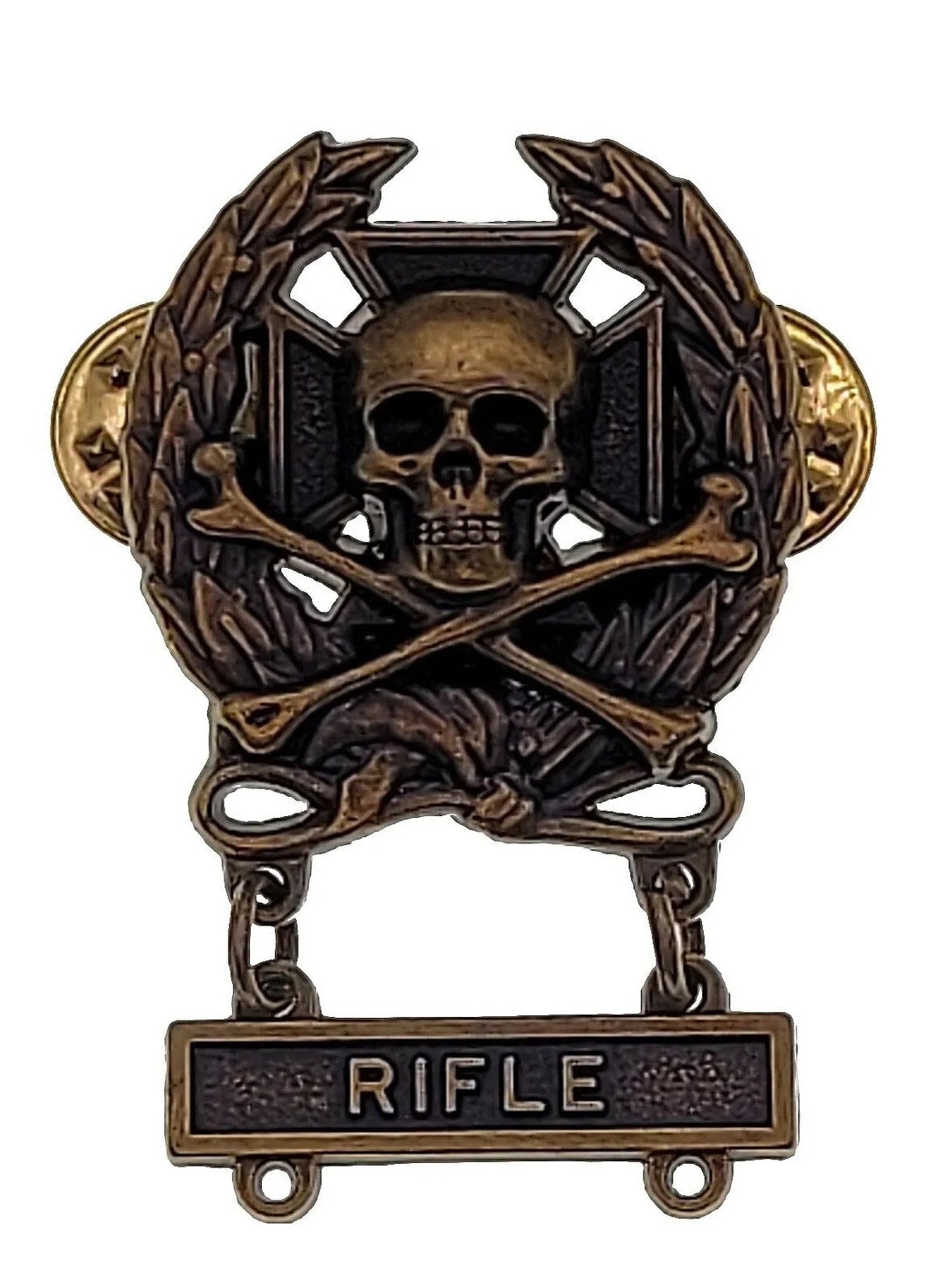 Expert Sniper Antique GOLD Skull Badge Rifle US Military Insignia Medal ...