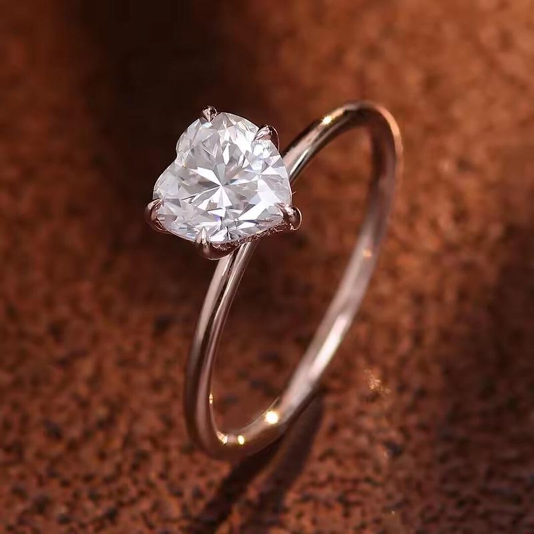 1.25 CT Heart Cut Solitaire Ring, Dainty Heart Cut Ring, 14k Solid ...