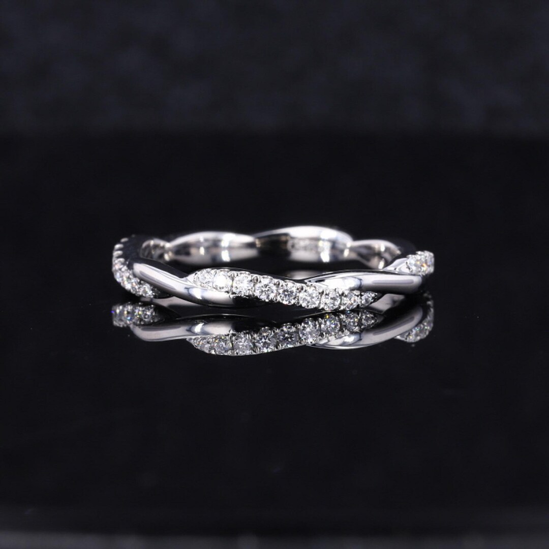 Twisted Wedding Band Womens Moissanite Eternity Band, 14K Solid White ...
