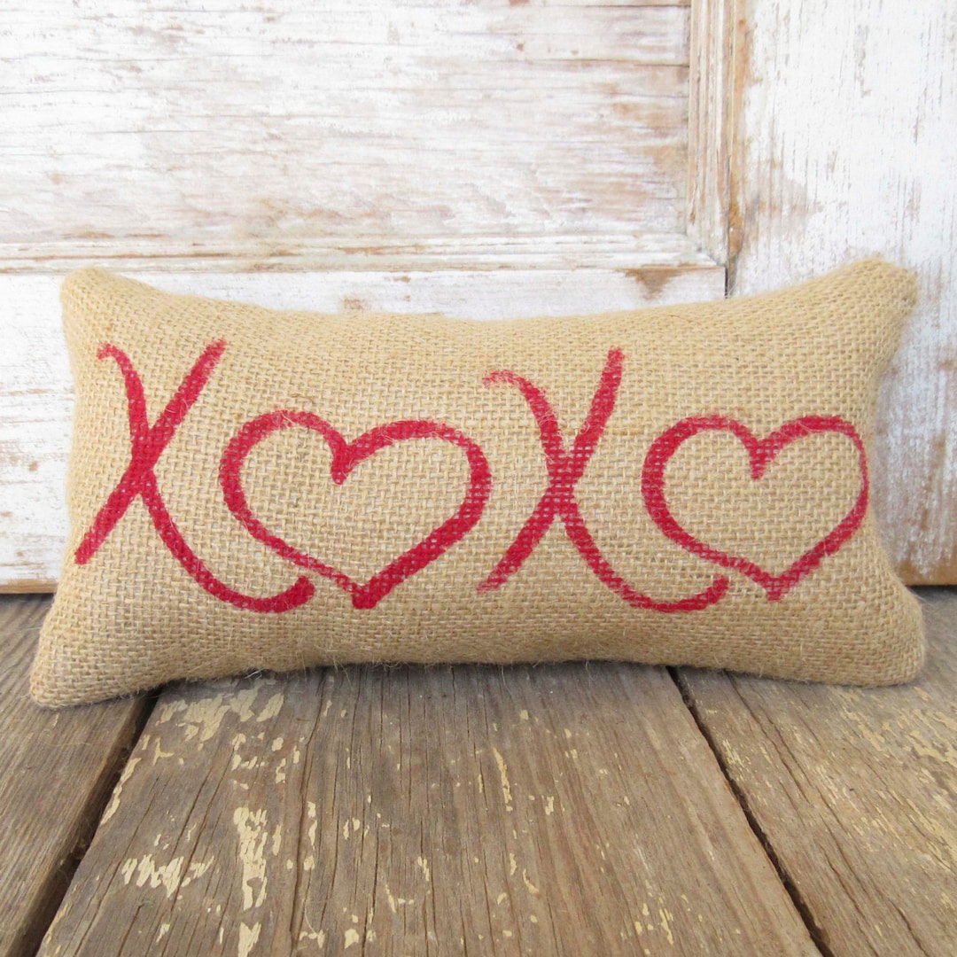 XOXO Hugs and Kisses Burlap Feed Sack Doorstop Love Hearts Valentine ...