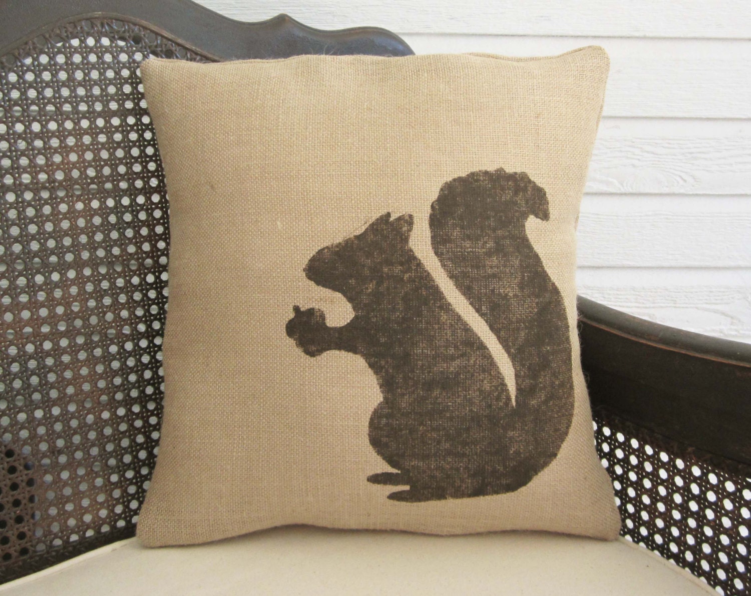 Woodland Squirrel Pillow Burlap Squirrel Pillow Fall - Etsy
