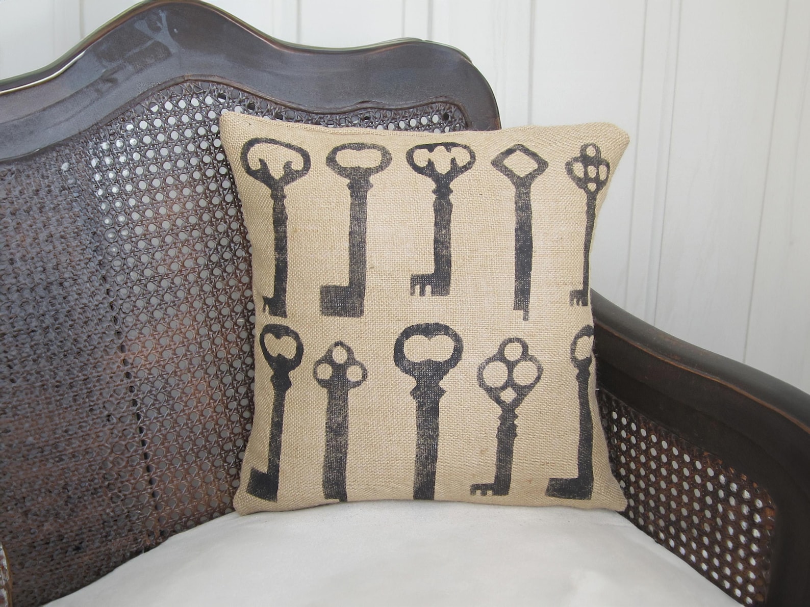 Keys - Burlap Pillow - Feed Sack Chic - Skeleton Key Pillow - Key ...