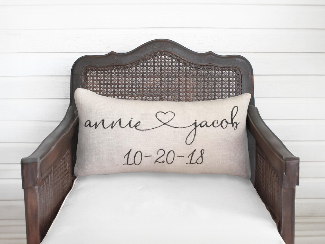 Hearts Together Cursive Script - Burlap Pillow - Personalize With You ...