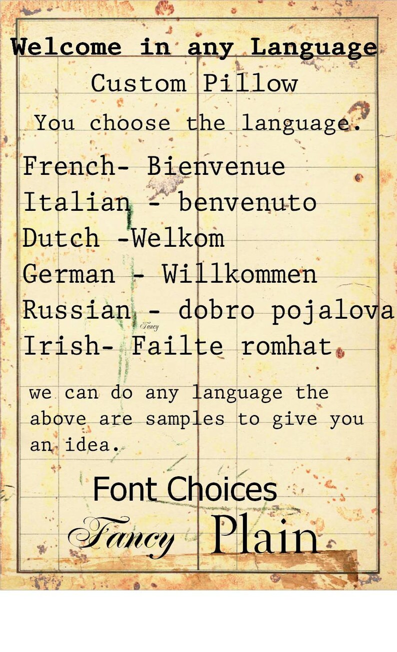 Welcome in Any Language Burlap Pillow Personalize With the - Etsy