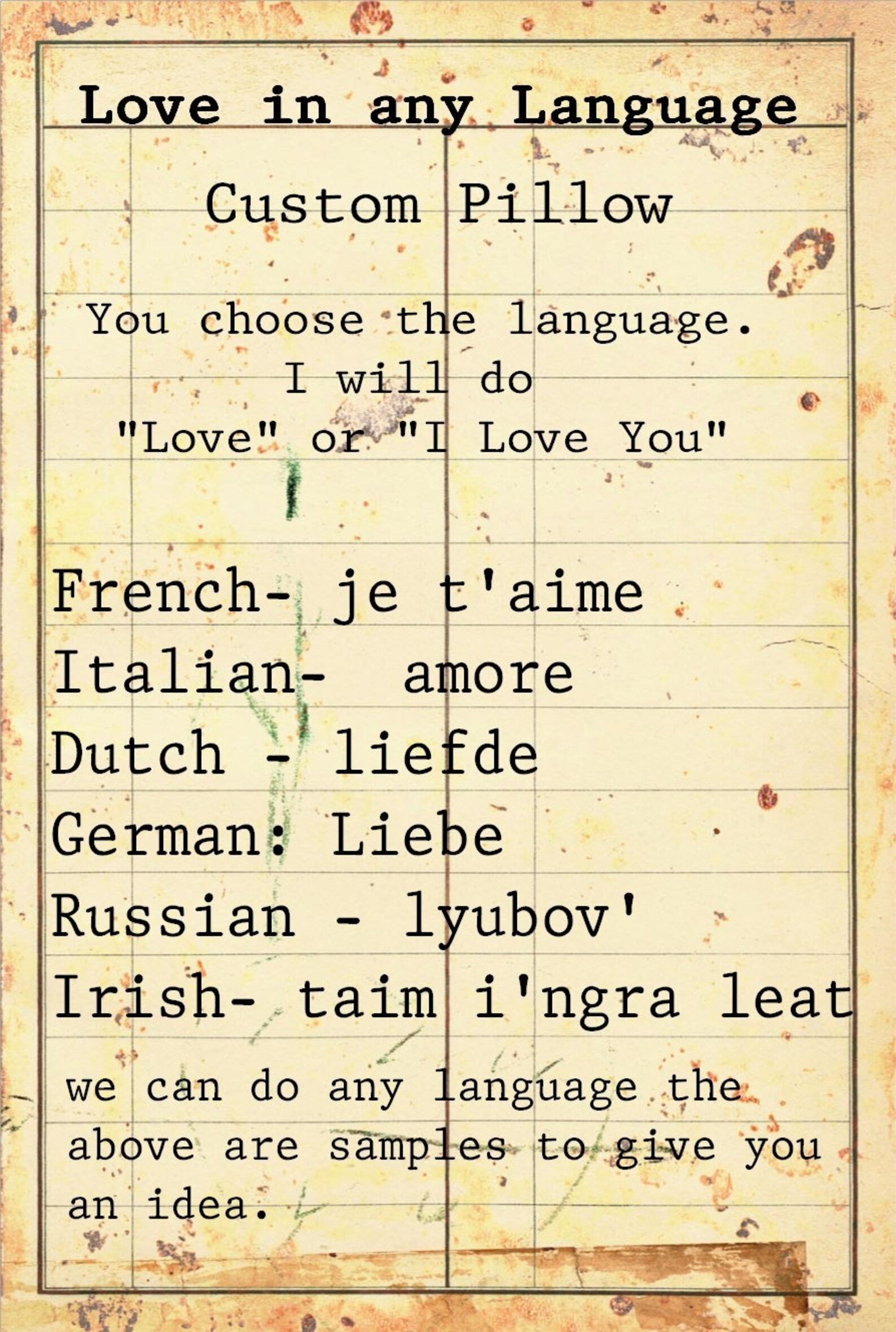Love in Any Language - Burlap Pillow - Personalize With the Language of ...