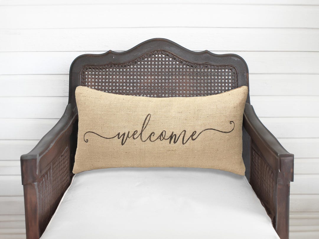 Welcome Pillow - Burlap Decor - Lumbar Style Pillow - Etsy