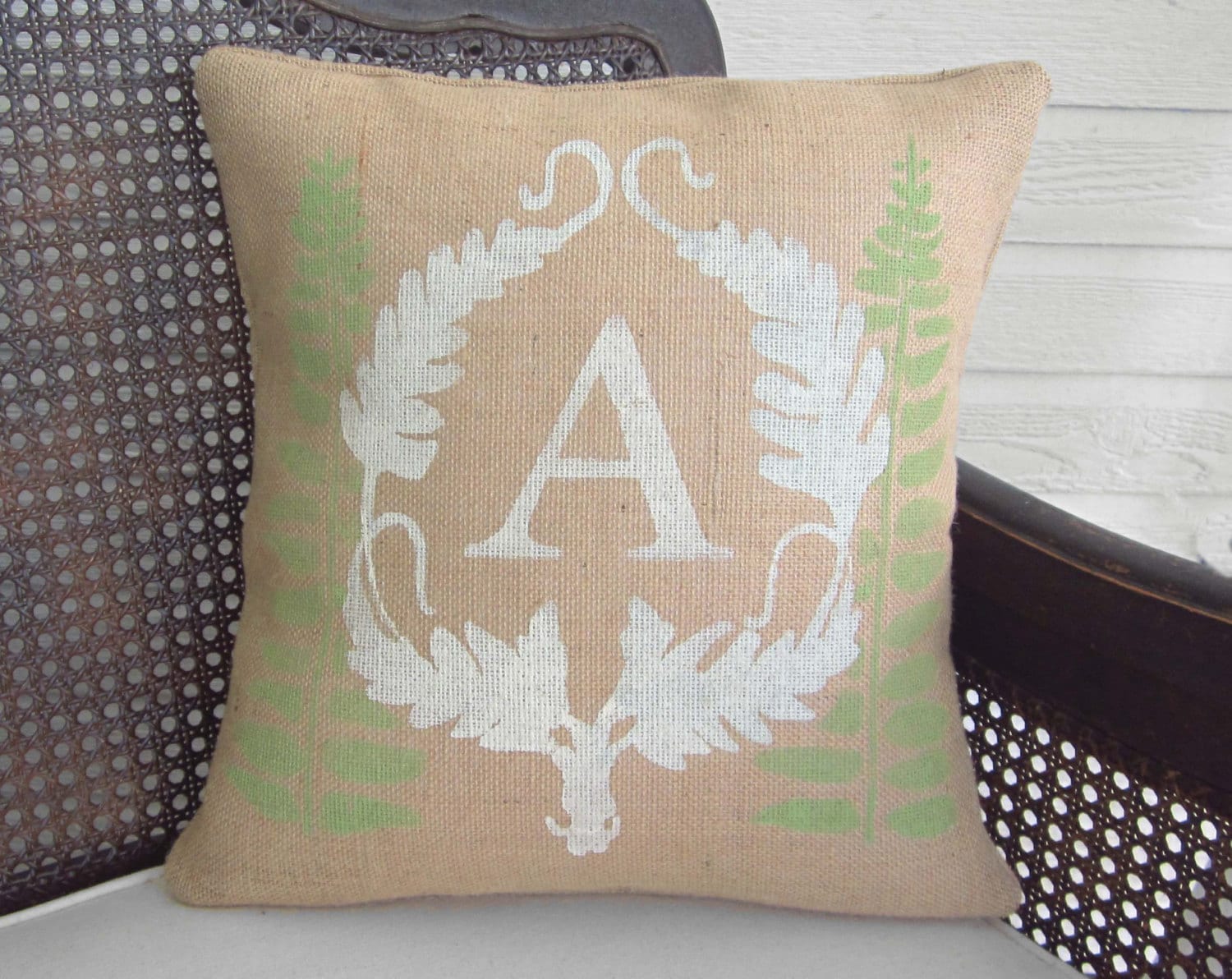 Personalized Fern Monogram Pillow Burlap Pillow Fern - Etsy