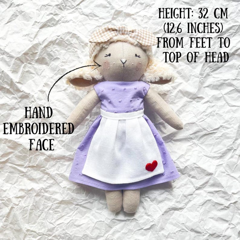 Textile Sheep Doll, Rag Stuffed Lamb Doll, Art Doll Animal, Linen Soft ...