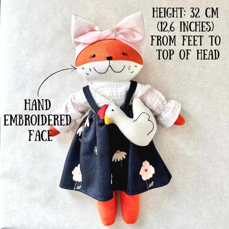 Textile Fox Doll, Rag Stuffed Doll, Art Doll Animal, Linen Soft Toy ...