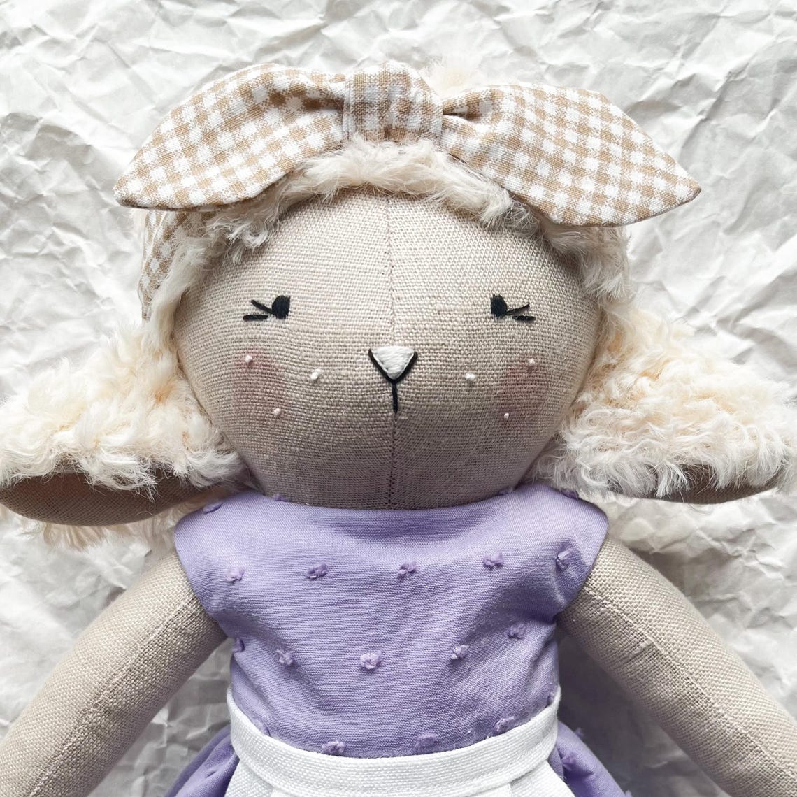 Textile Sheep Doll, Rag Stuffed Lamb Doll, Art Doll Animal, Linen Soft ...