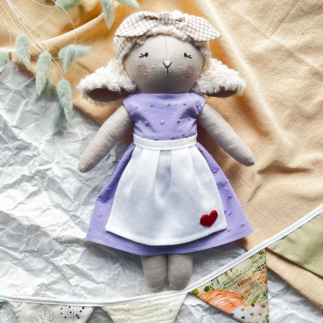Textile Sheep Doll, Rag Stuffed Lamb Doll, Art Doll Animal, Linen Soft ...
