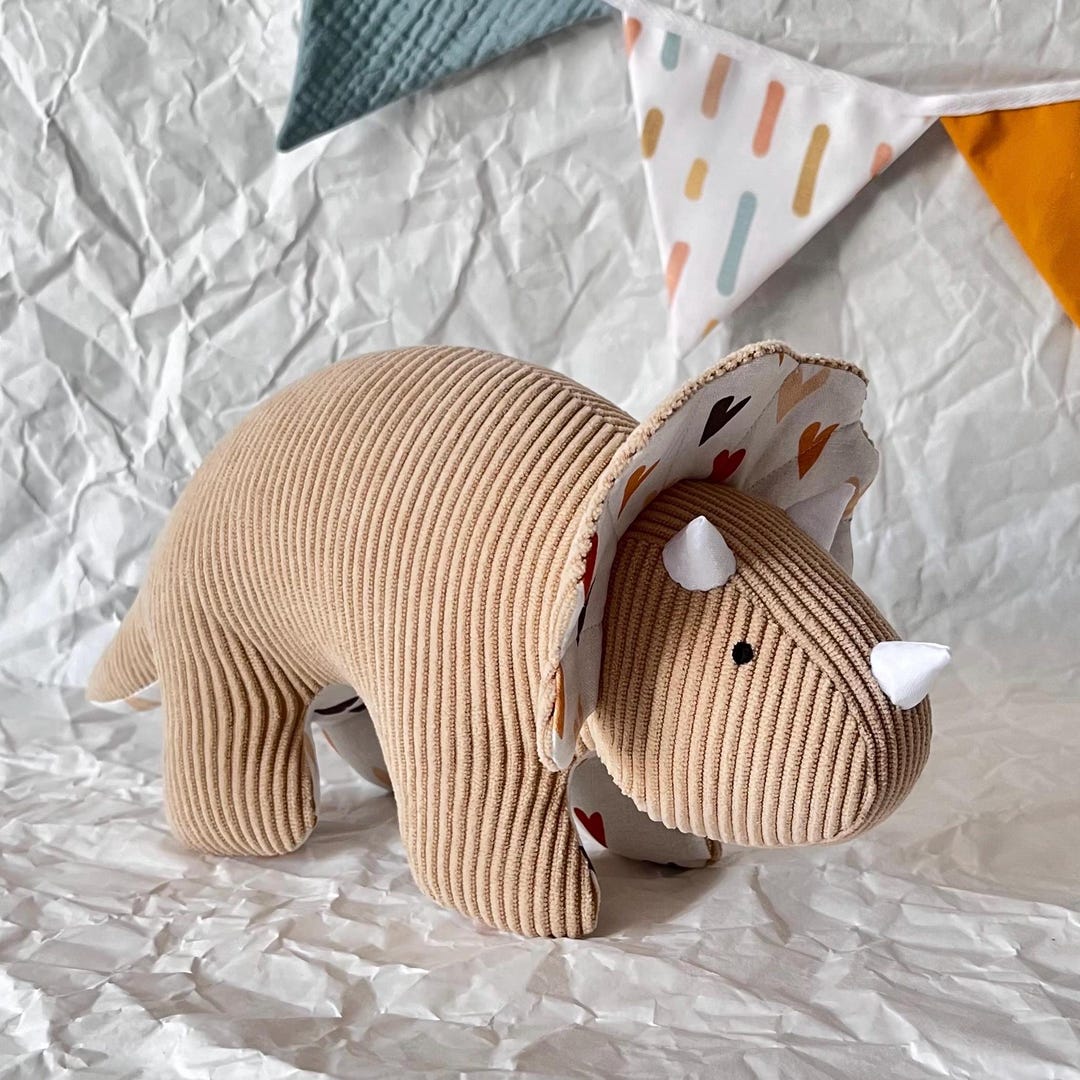 Triceratops Soft Toy, Fabric Dinosaur Toy Handmade, Heirloom Child Gift ...