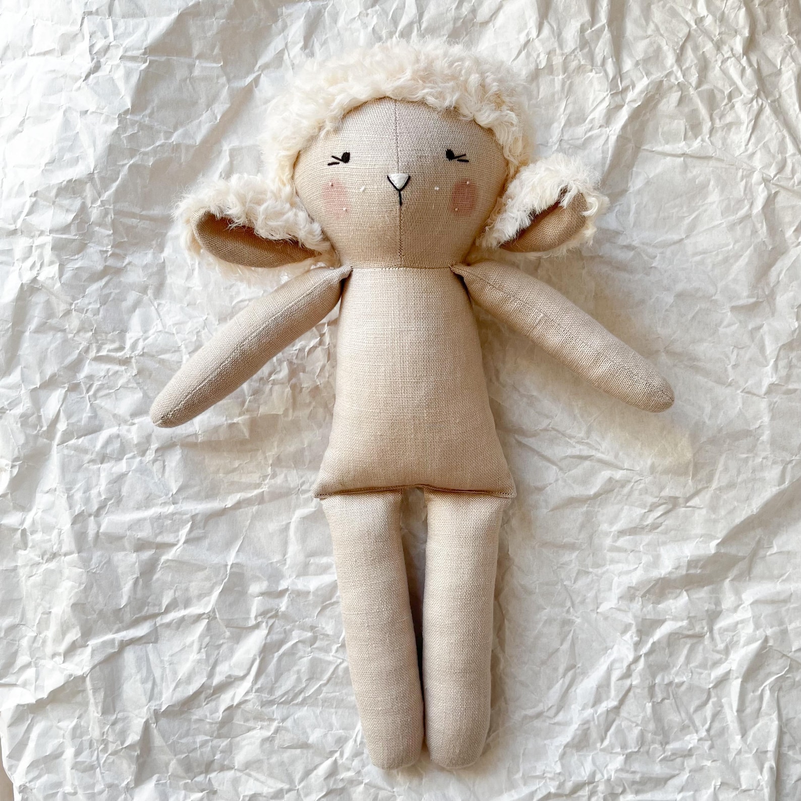 Textile Sheep Doll, Rag Stuffed Lamb Doll, Art Doll Animal, Linen Soft ...