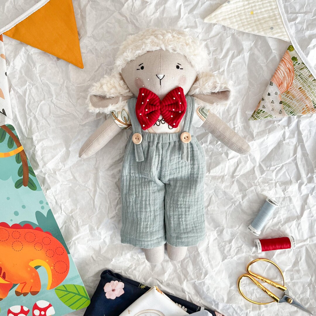Lamb Linen Doll, Textile Sheep Doll Handmade, Stuffed Animal Doll, Soft ...