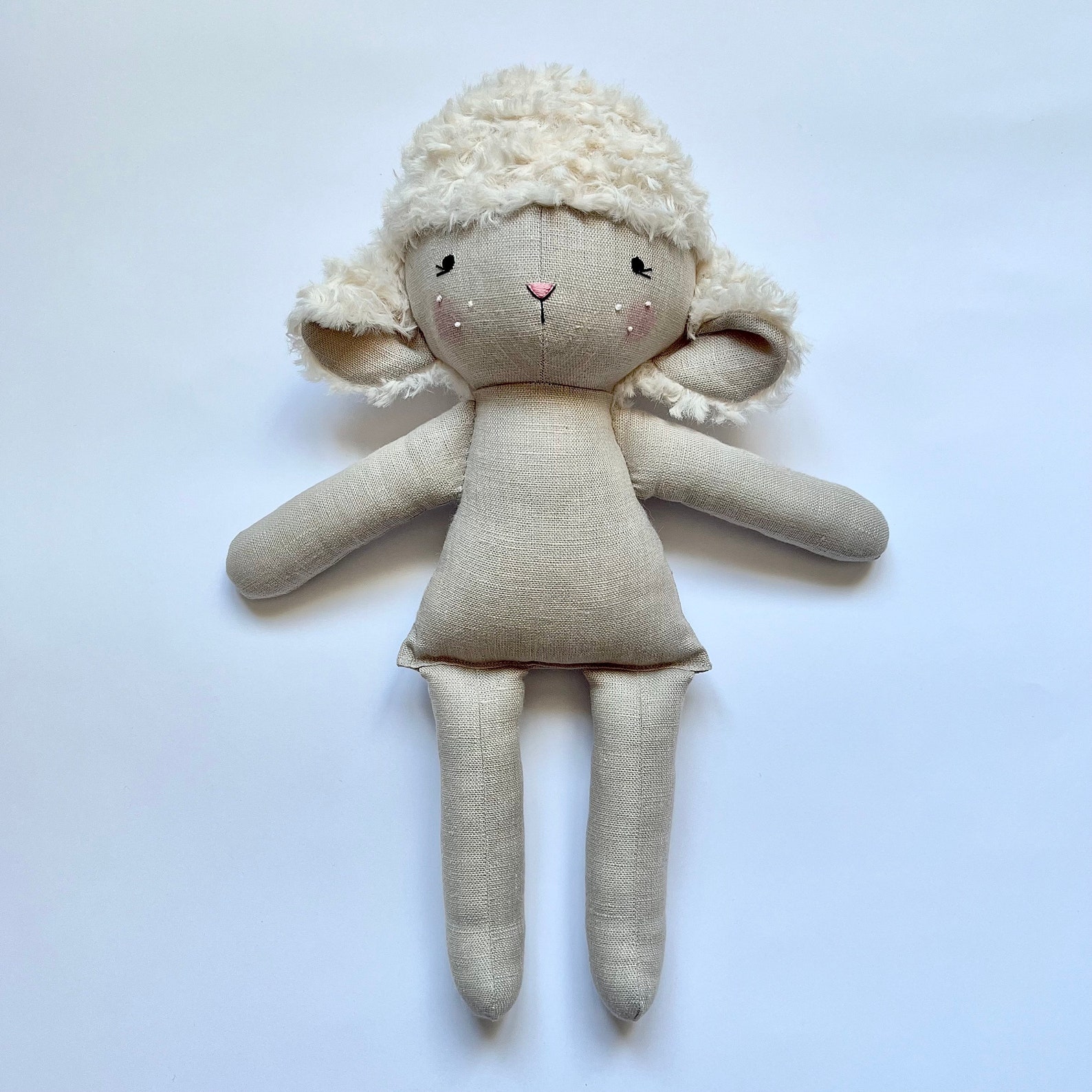 Handmade Sheep Rag Doll, Lamb Fabric Doll, Linen Sheep Doll, Stuffed ...