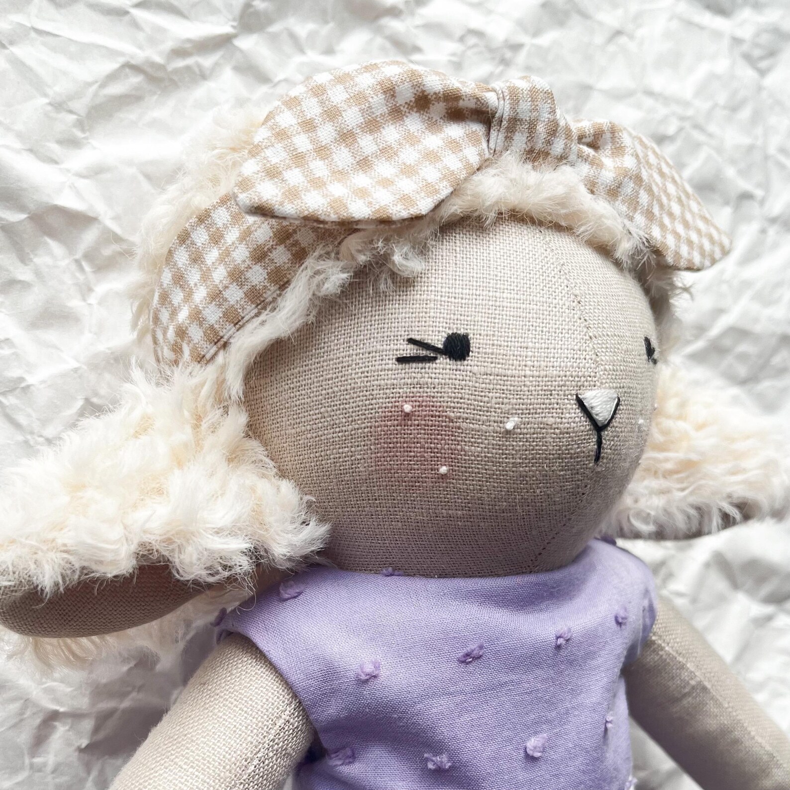 Textile Sheep Doll, Rag Stuffed Lamb Doll, Art Doll Animal, Linen Soft ...