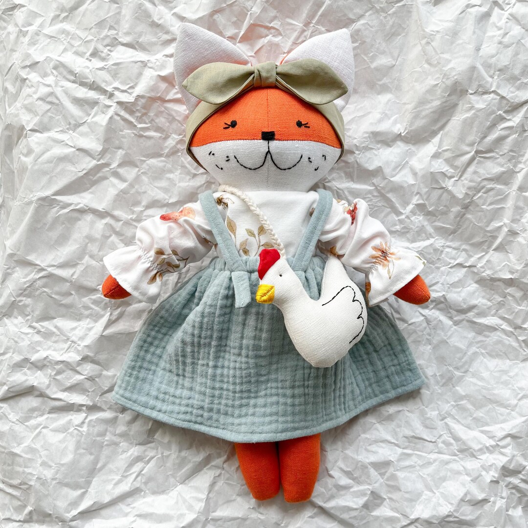 Handmade Fox Fabric Doll, Fox Linen Doll, Stuffed Heirloom Doll ...