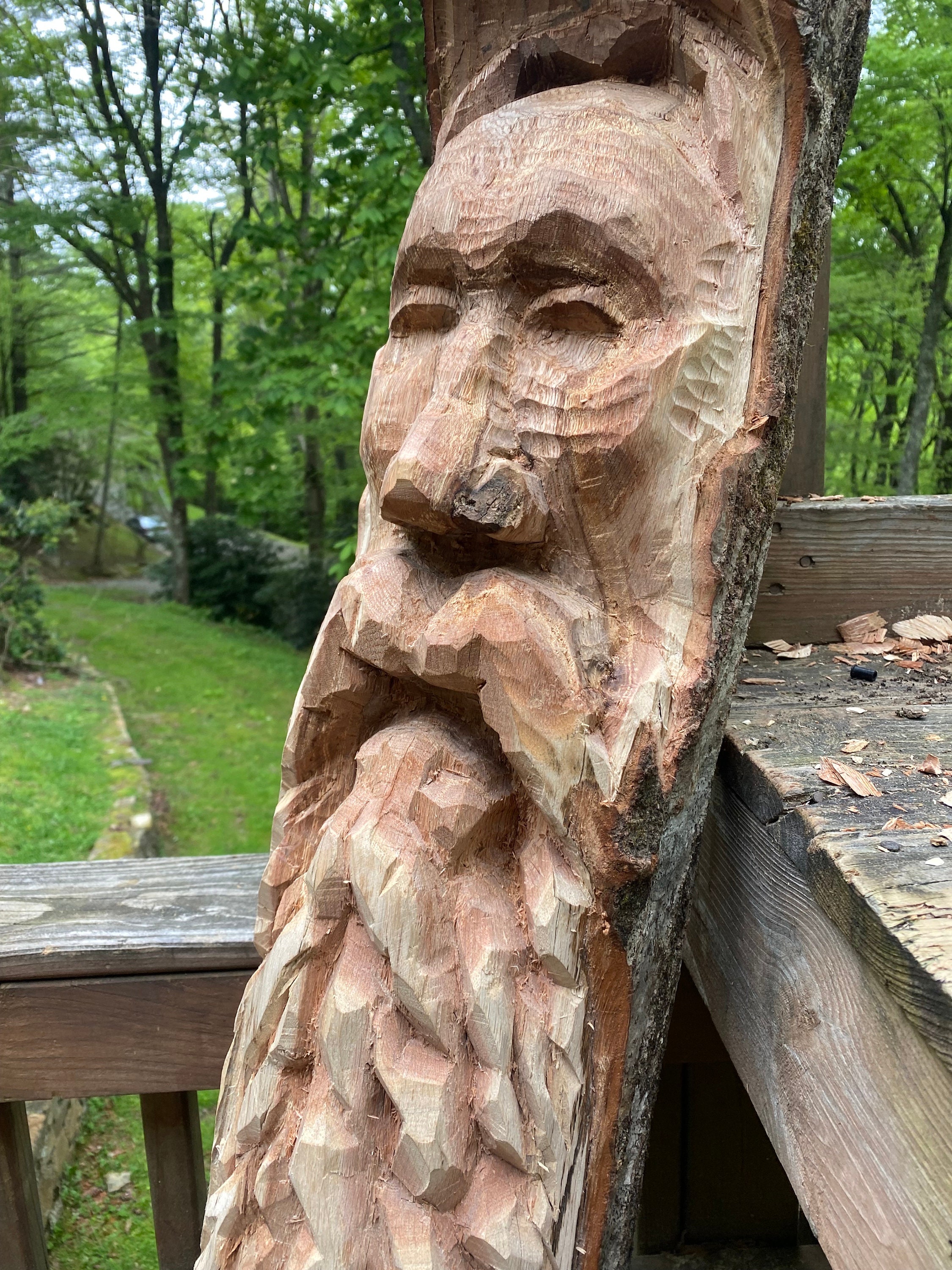 Albert Wood Carving Bearded Man Large Wood Spirit Carved Into Locust ...