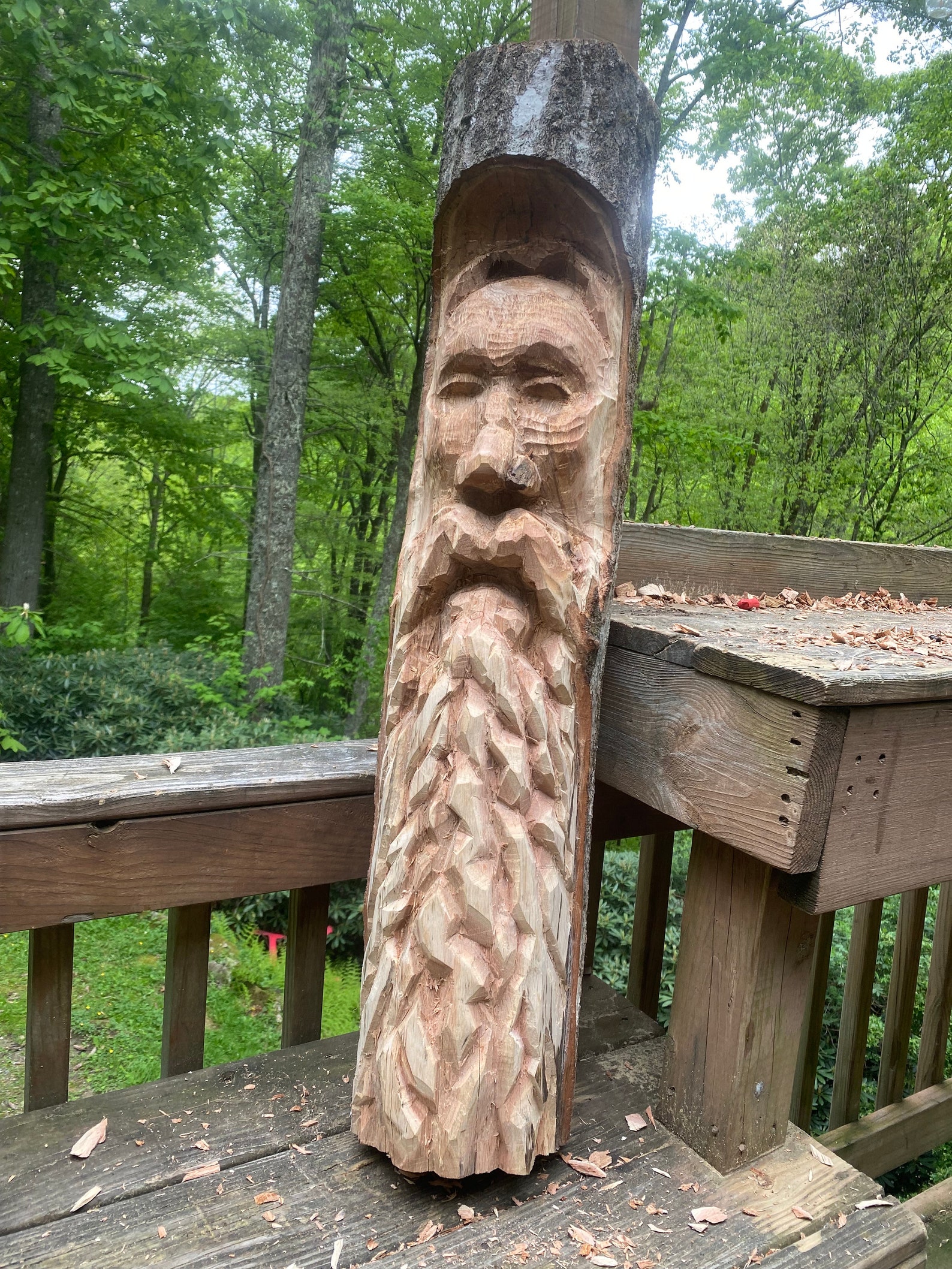 Albert Wood Carving Bearded Man Large Wood Spirit Carved Into Locust ...