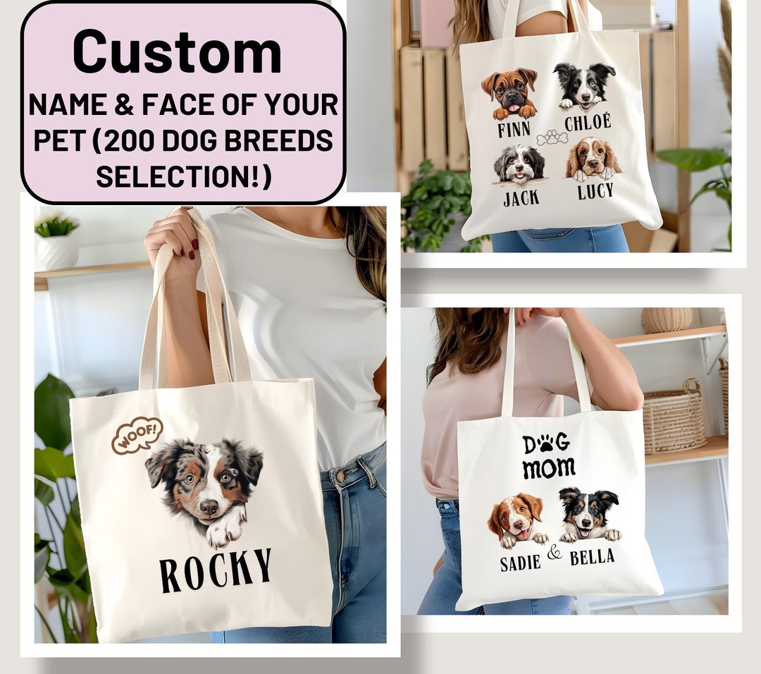 Custom Dog Tote Bag, Personalized Dog Tote Bag, Custom Dog Lover Gift ...