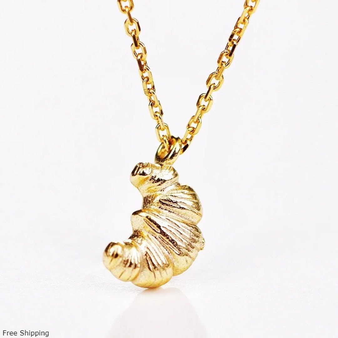 Gold Croissant Pendant Necklace, Croissant Necklace, Croissant Pendant ...