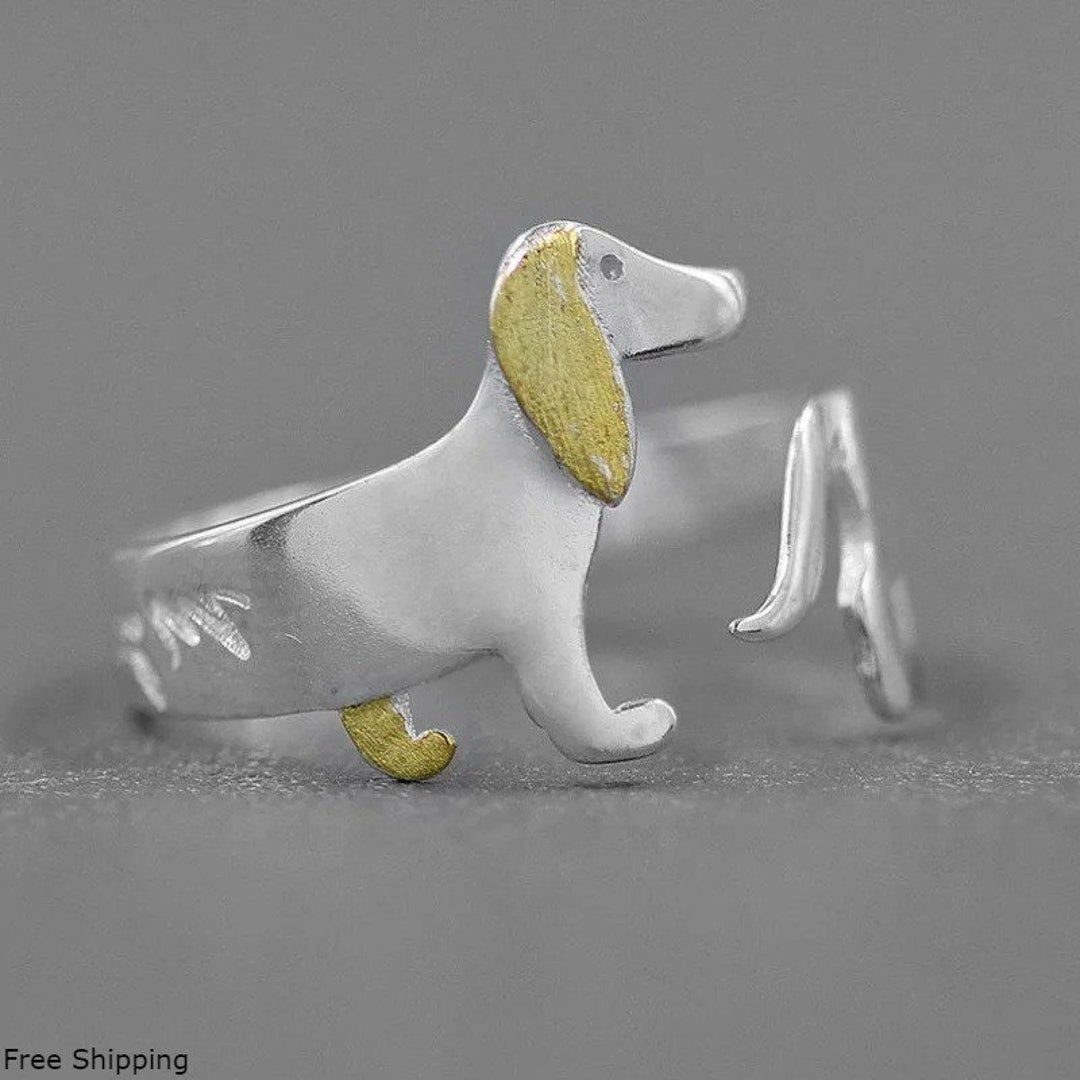 Dachshund Dog Ring Sterling Silver Rings Adjustable Ring Dog Tail Ring ...
