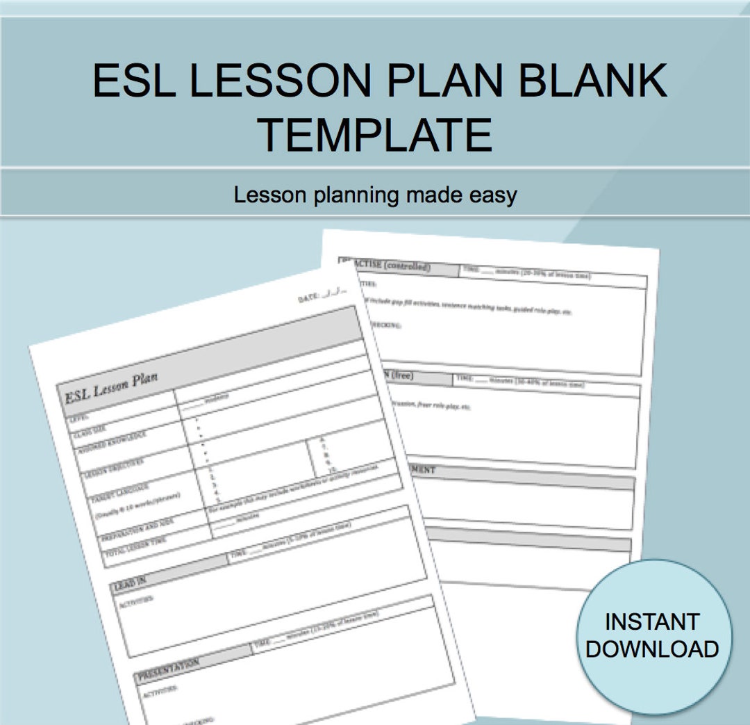 ESL Lesson Plan Blank Template - Etsy