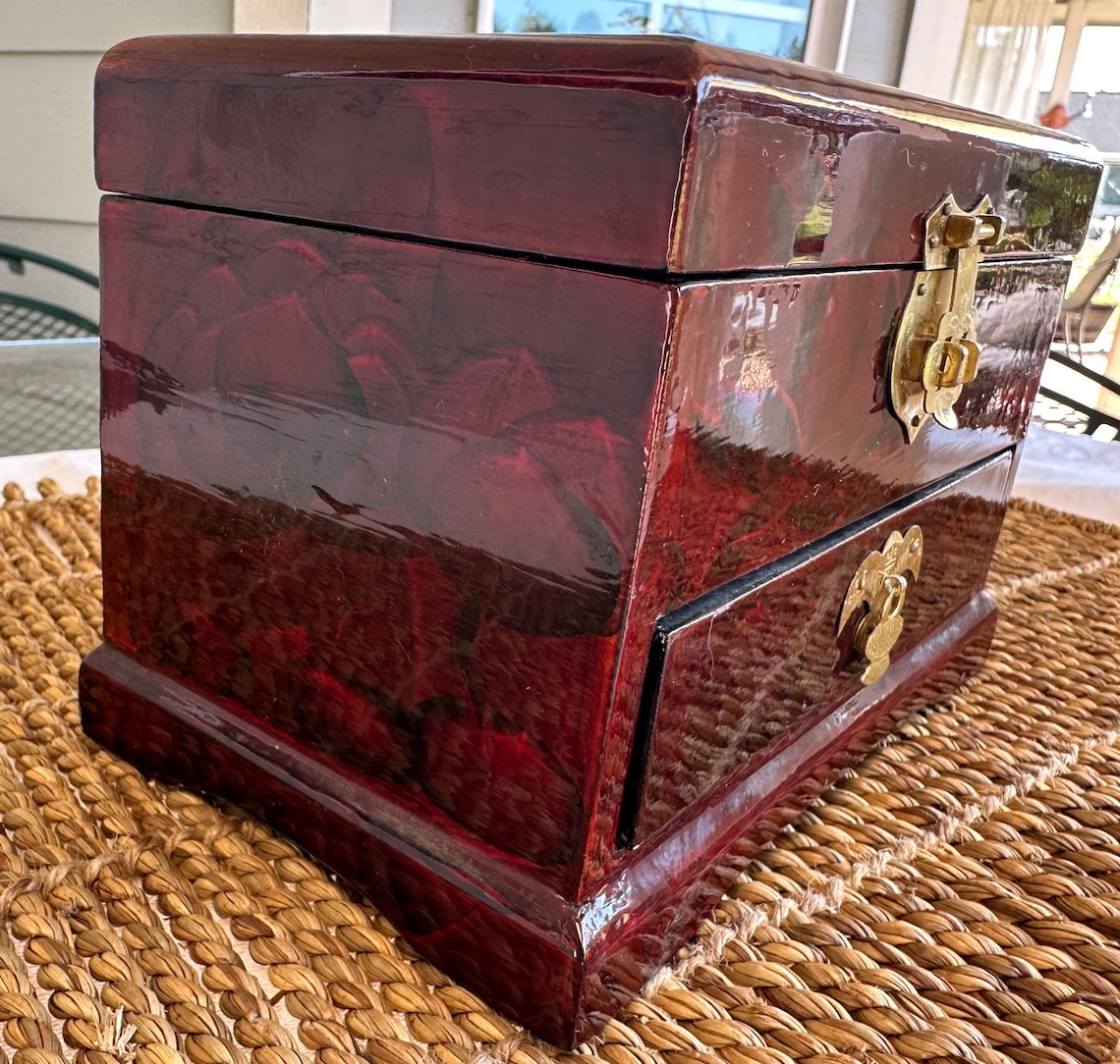 Vintage 1960s Cherry Lacquered Jewelry Box Asian Inspired - Etsy