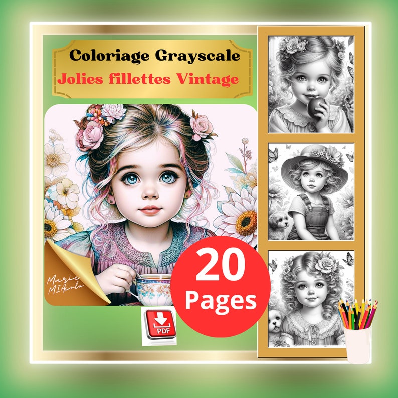 20 Normal and Light Grayscale Coloring Pages, Adorable Vintage Girls ...