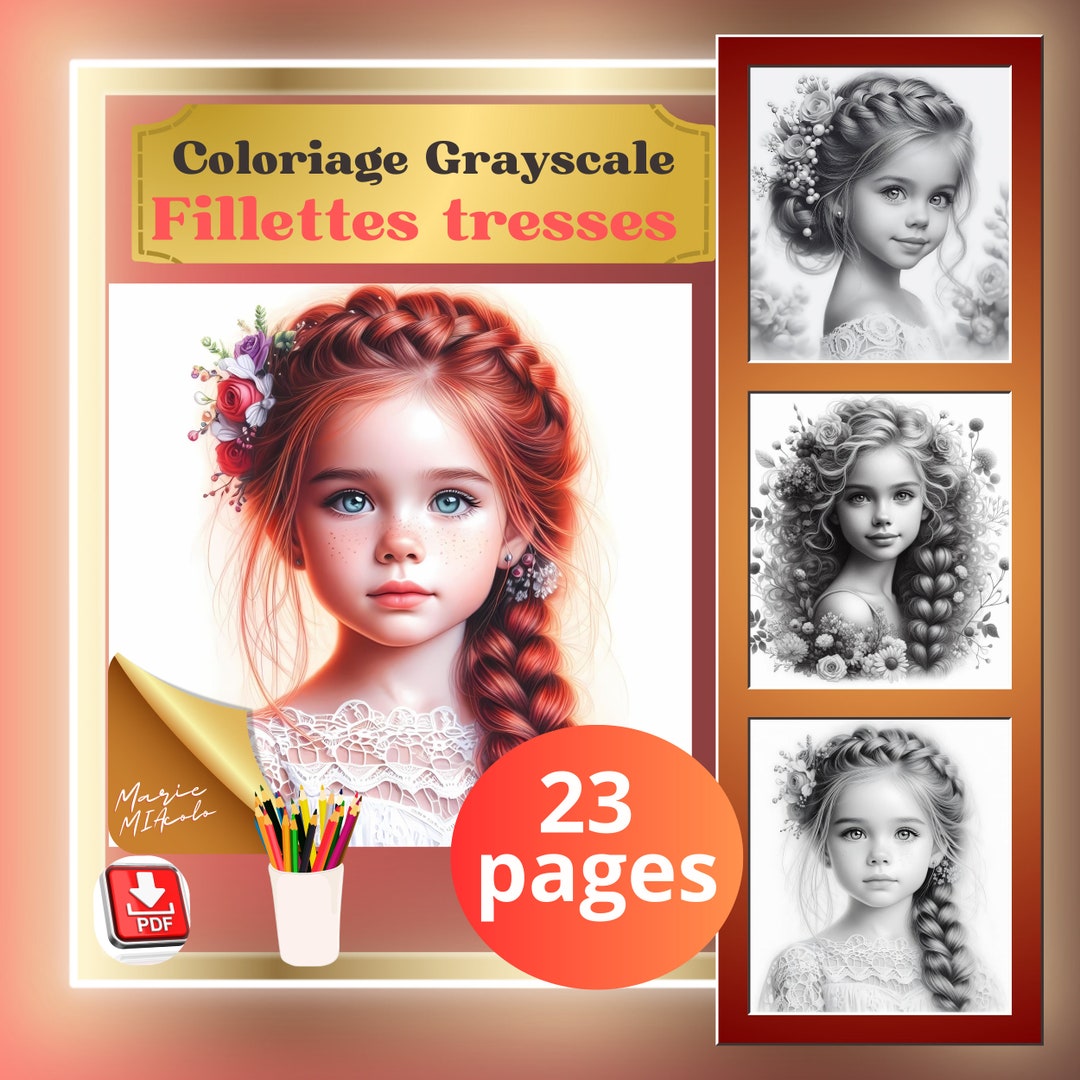 23 Pages of Coloring Pages in Light and Dark Grayscale, Cute Little ...