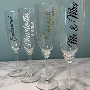 Personalised Champagne/wine Glasses Vinyl Stickers. 3-4 Inches Length ...