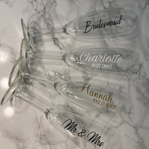 Personalised Champagne/wine Glasses Vinyl Stickers. 3-4 Inches Length ...