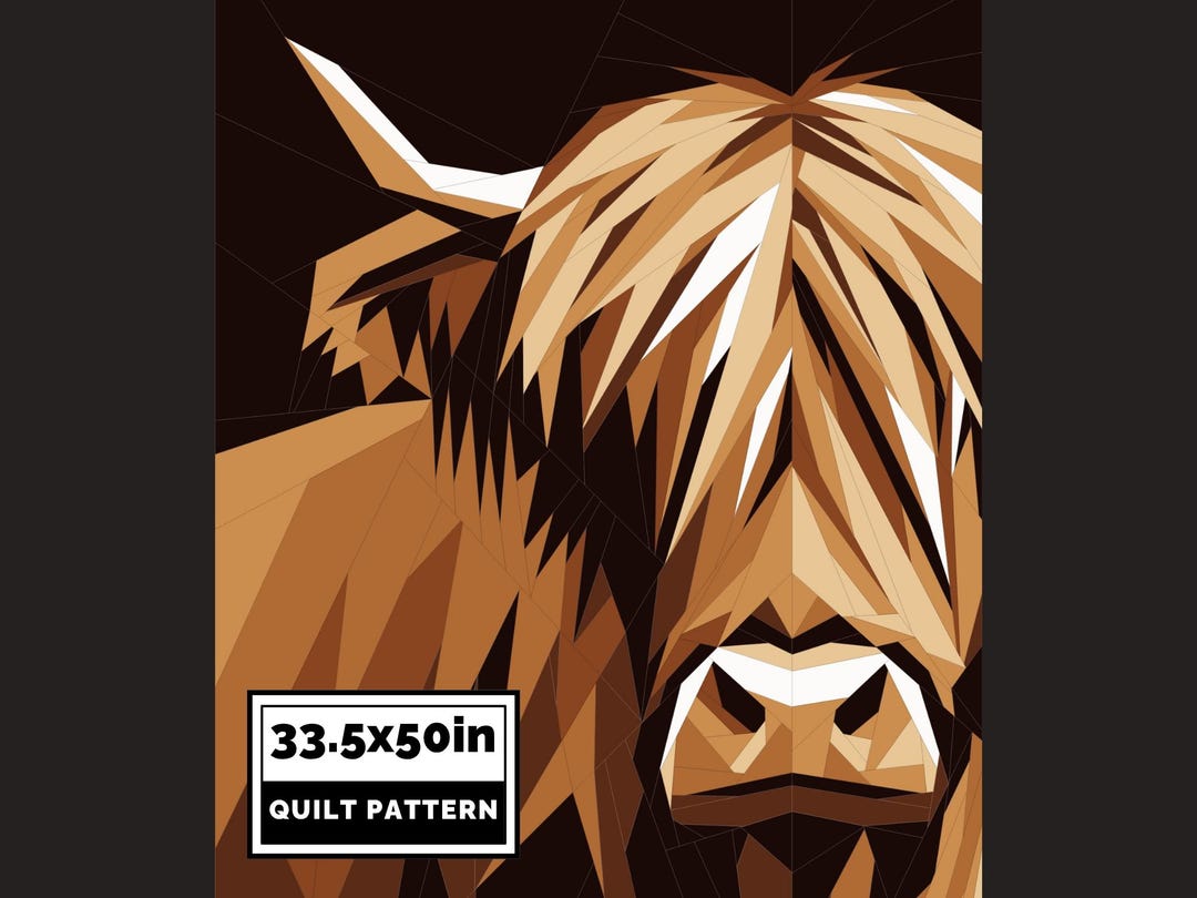 Highland Cow Throw Quilt Pattern PDF – 33x50" Paper Pieced Animal ...