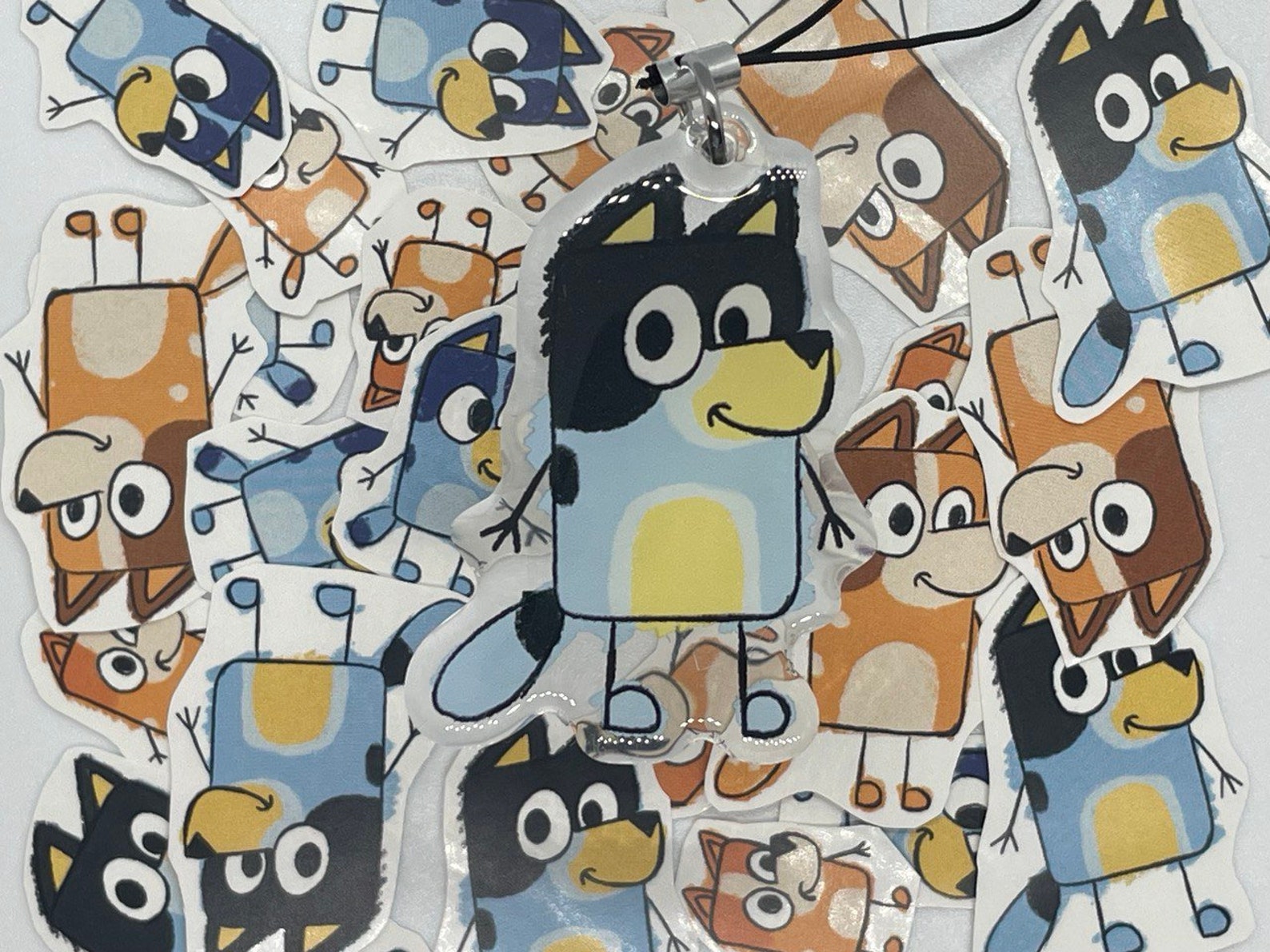 Bluey Show Inspired Acrylic Charm and Sticker bluey, Bingo, Bandit and ...