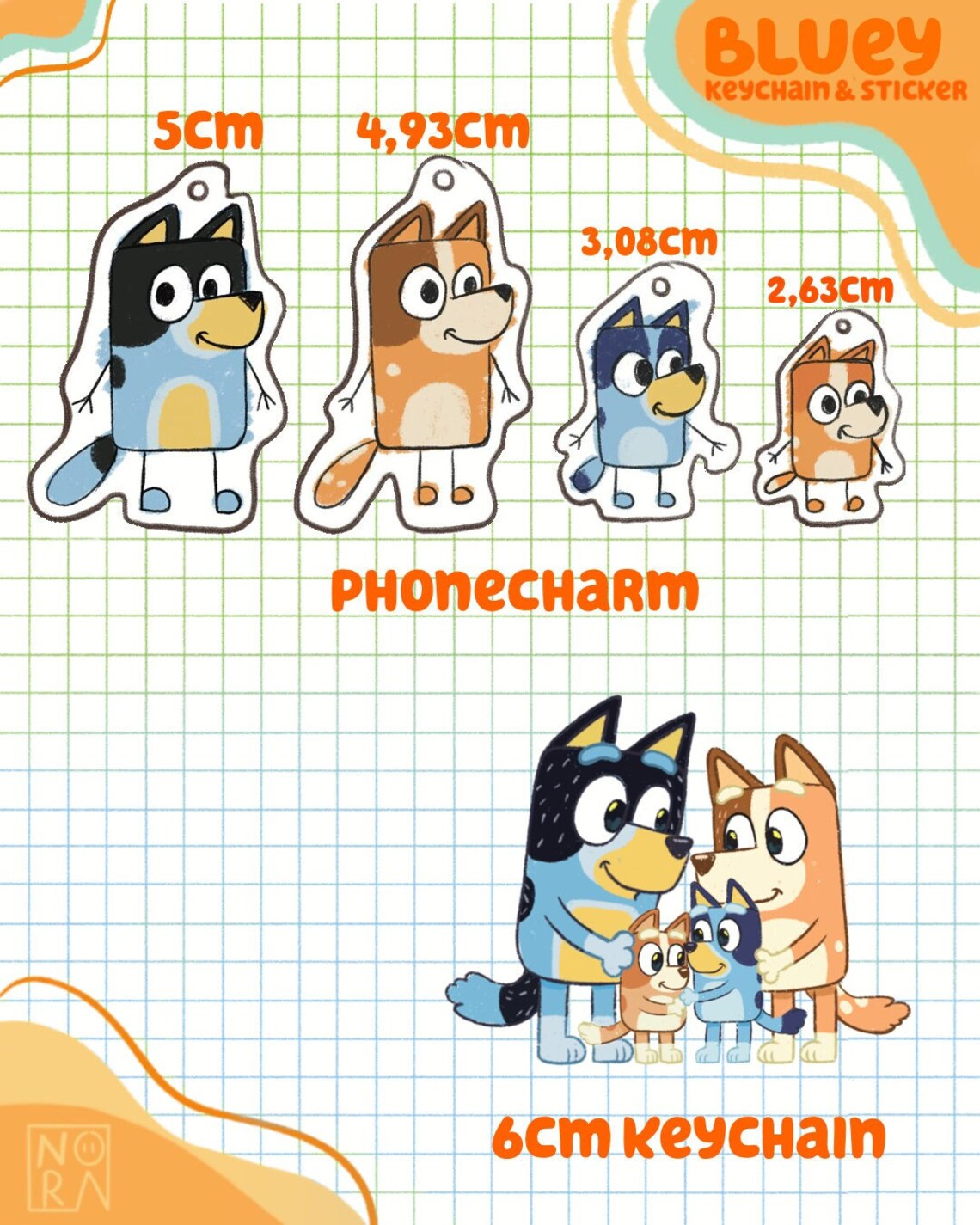 Bluey Show Inspired Acrylic Charm and Sticker bluey, Bingo, Bandit and ...