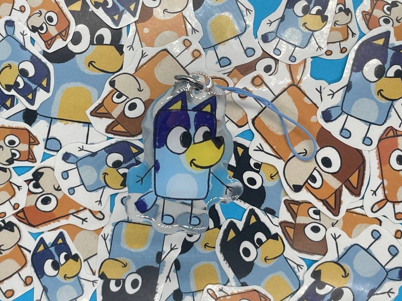 Bluey Show Inspired Acrylic Charm and Sticker bluey, Bingo, Bandit and ...