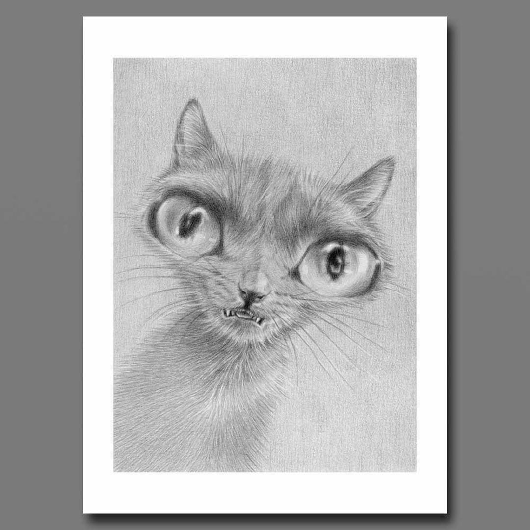 Werewolf Cat Art Print, Black Cat Art, Big Eyes Art, Pop Surrealism Cat ...